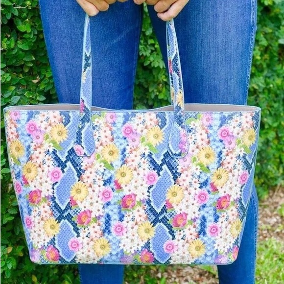 Bags | Shoulder Snake Blue Floral Tote | Poshmark